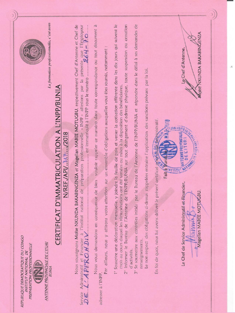 Certificat INPP | PDF