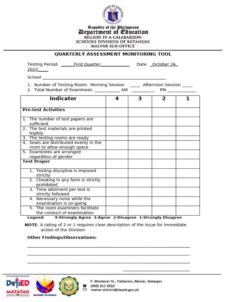 Quarterly Assessment Monitoring Tool | PDF | Career & Growth
