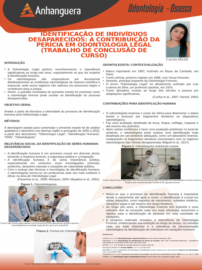 Banner Camila Miceli TCC | PDF | Odontologia | Ciência forense