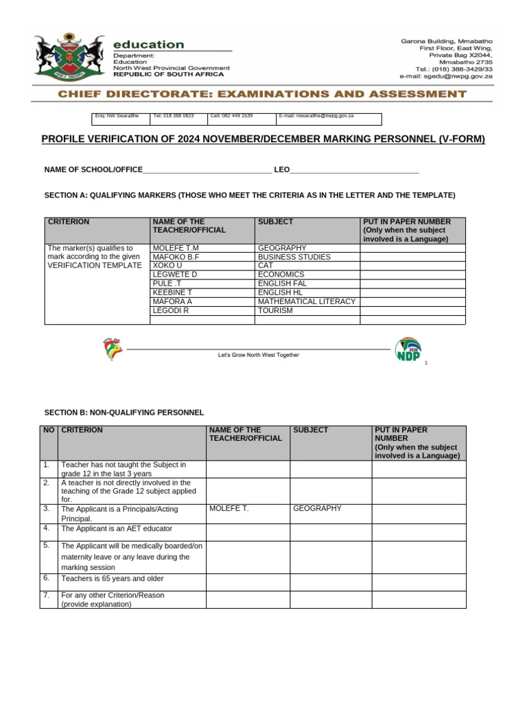 2024 Verification of Marking Personnel | PDF | Human Communication