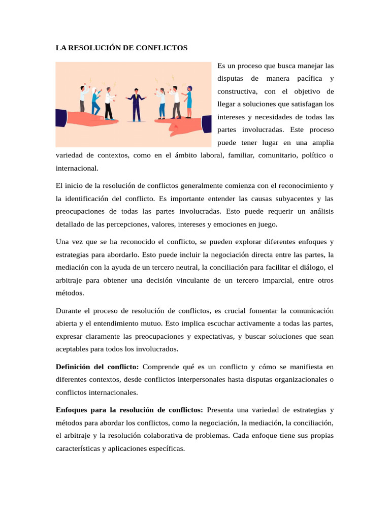 LA RESOLUCIÓN DE CONFLICTOS | PDF | La resolución de conflictos | Conflicto (proceso)