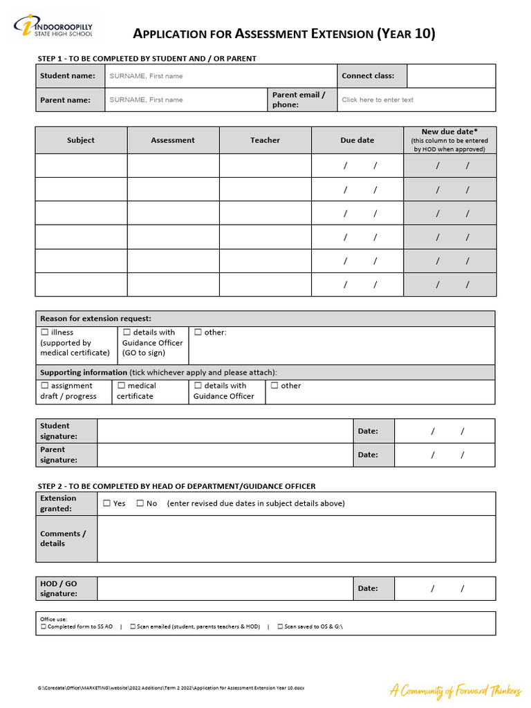 Application For Assessment Extension Year 10 ISHS | PDF