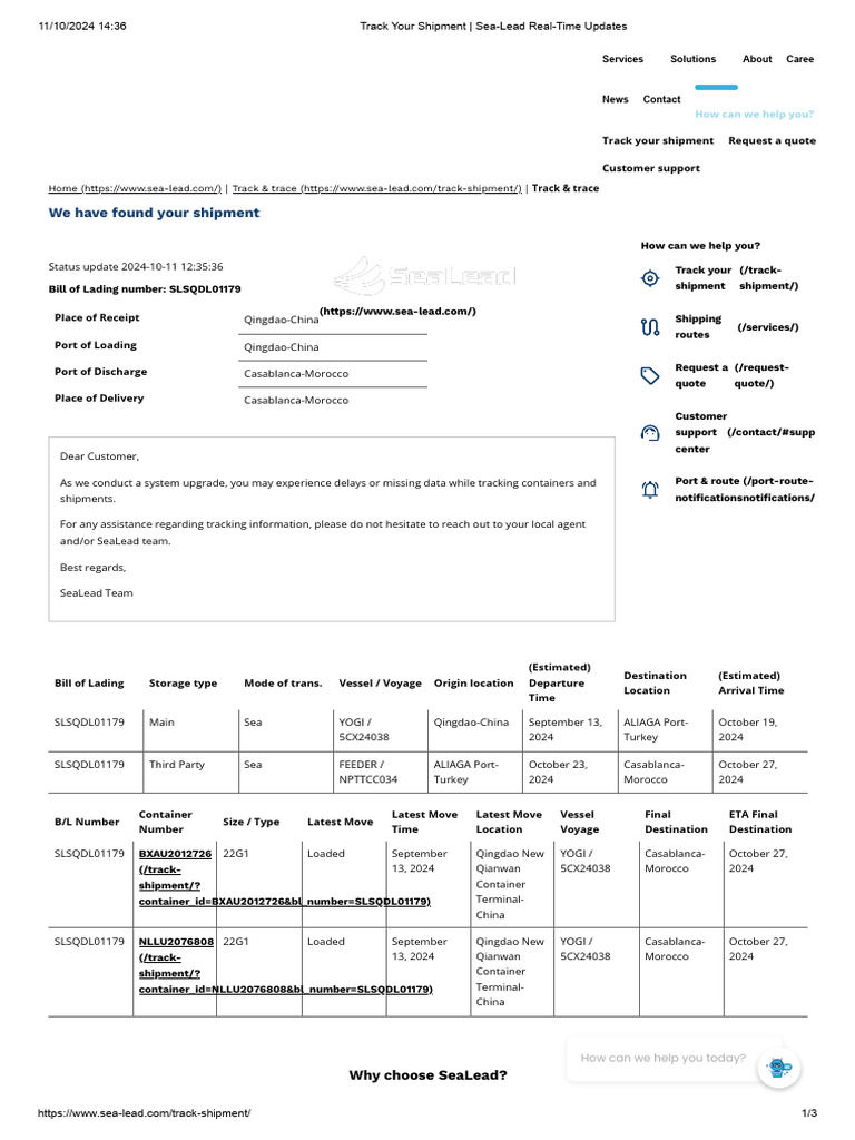 SeaLead Shipment Tracking Updates | PDF | Bill Of Lading | Cargo