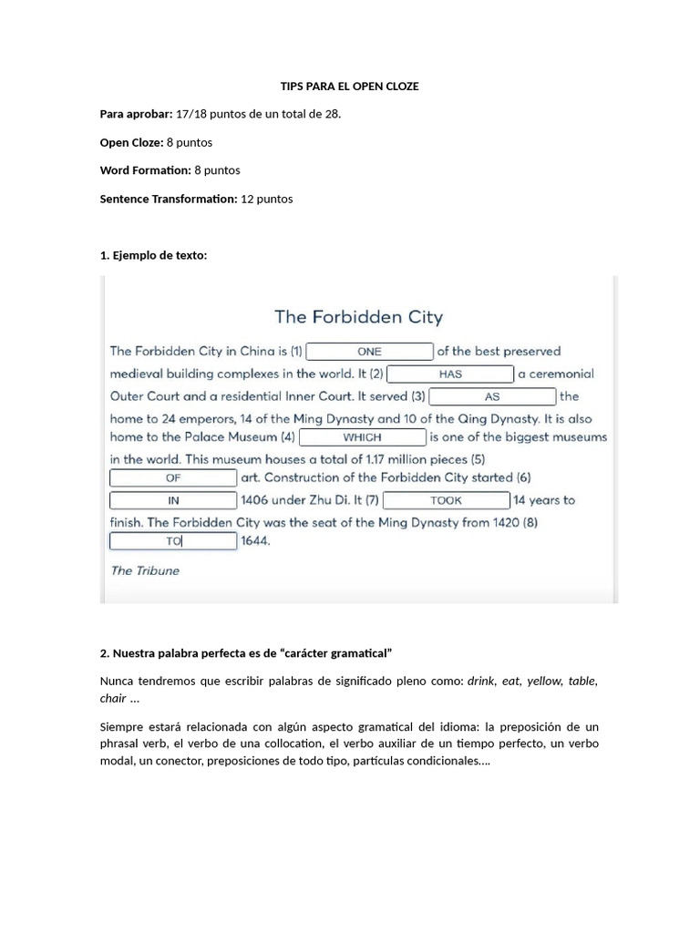 Tips para El Open Cloze | PDF | Verbo | Semántica