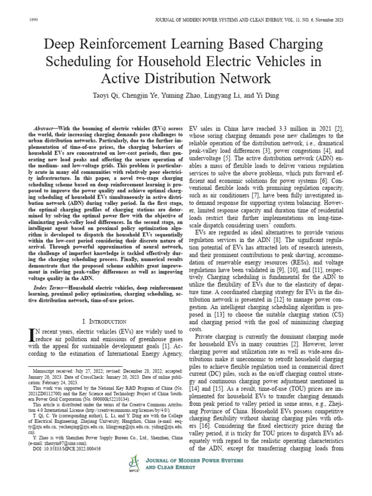 Deep Reinforcement Learning Based Charging Scheduling For Household Electric Vehicles in Active ...