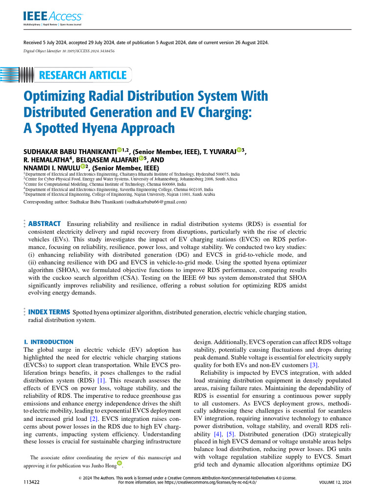 Optimizing Radial Distribution System With Distributed Generation And Ev Charging A Spotted