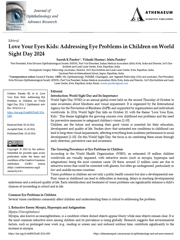 Love Your Eyes Kids Addressing Eye Problems in Children On World Sight ...