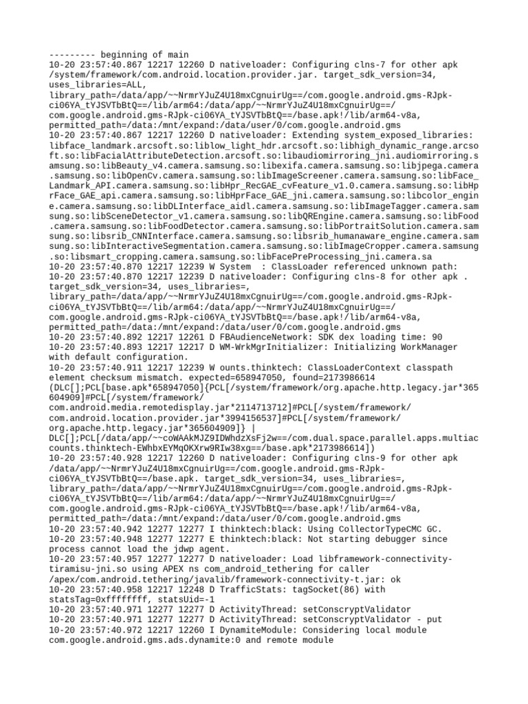 Com - Dual.space - Parallel.apps - Multiaccounts.thinktech Logcat | PDF | Android (Operating ...