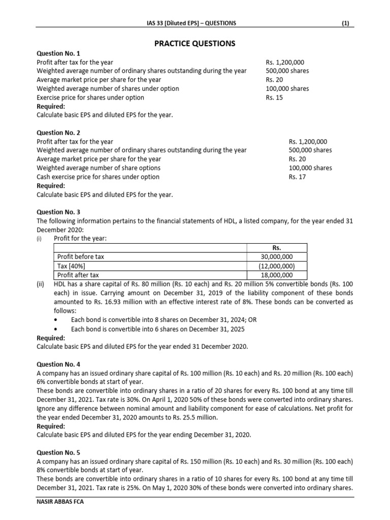IAS 33 EPS Calculation Practice | PDF | Earnings Per Share | Dividend