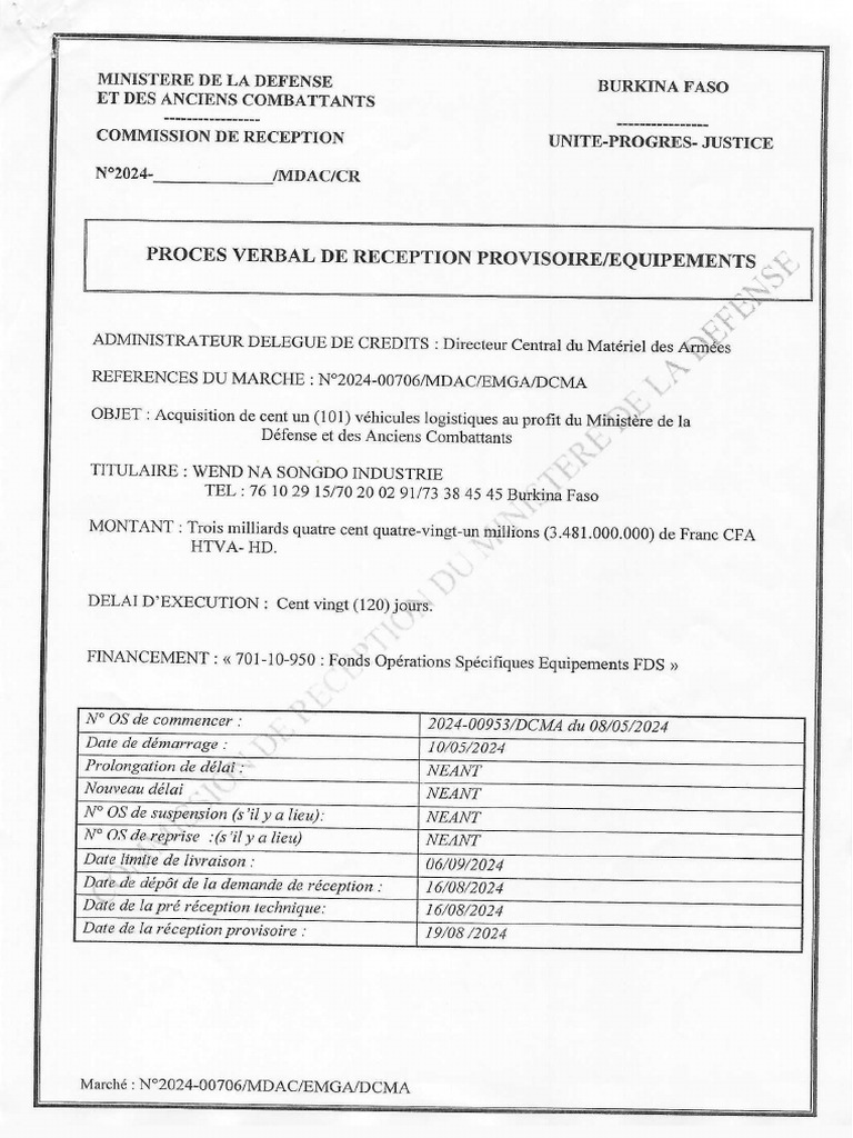 Dossiers Reception Provisoire Des 101 Vehicules Du Ministere | PDF