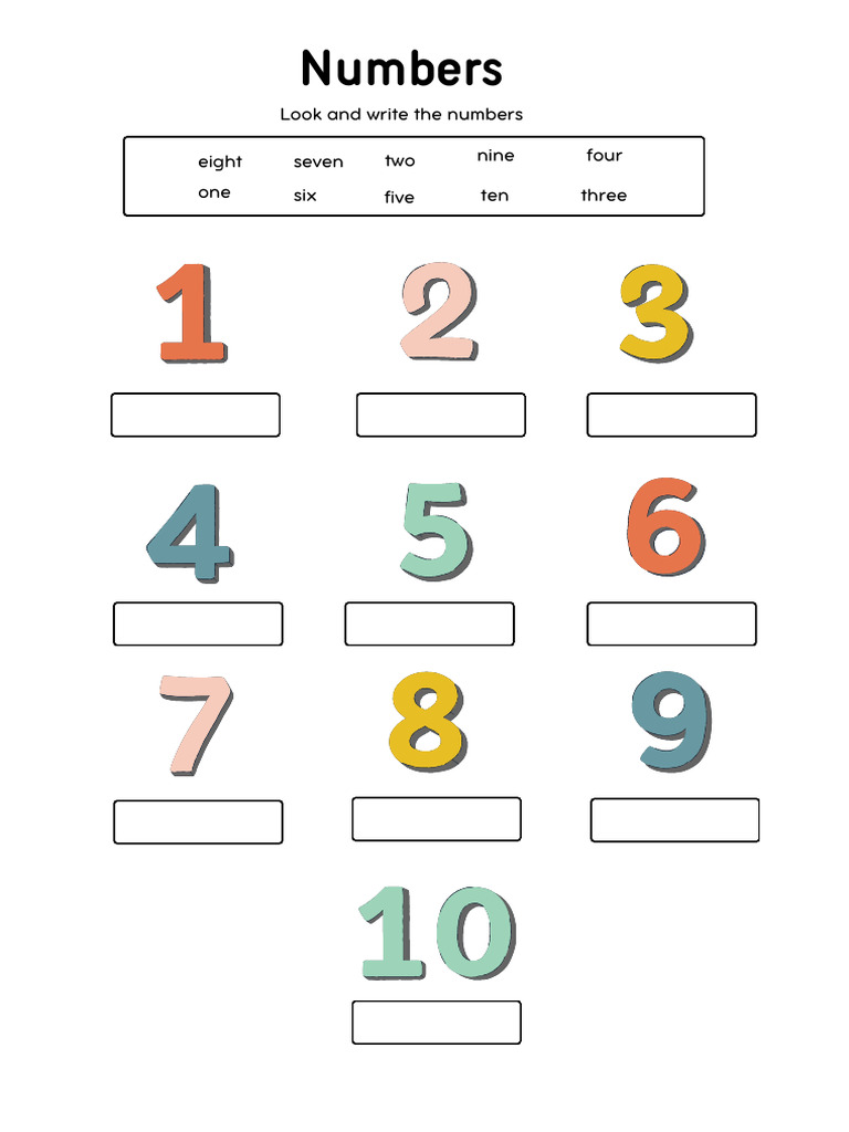 White Colorful Numbers Vocabulary Worksheet | PDF