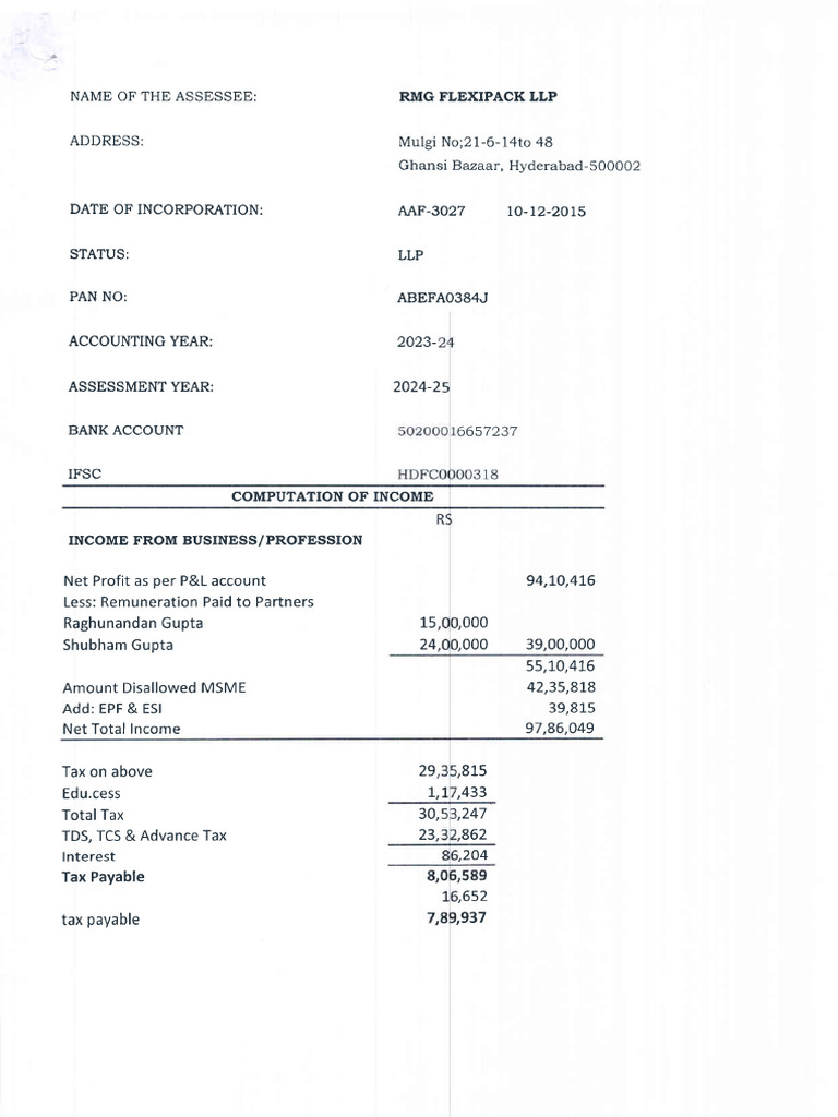 RMG Flexipack LLP Financial Statements 2024 | PDF | Expense | Inventory