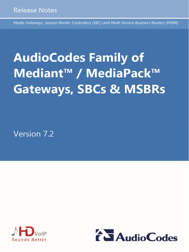 LTRT-27246 SBC-Gateway-MSBR Series Release Notes Ver. 7.2 PDF | PDF ...