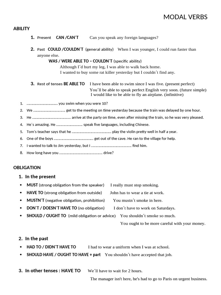 8 ALL MODALS-notes+exercise | PDF | Grammar | Linguistics