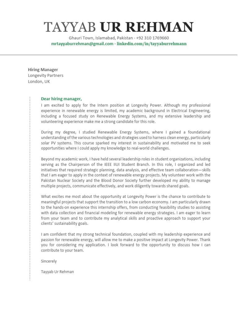 Cover Letter | PDF | Renewable Energy | Leadership