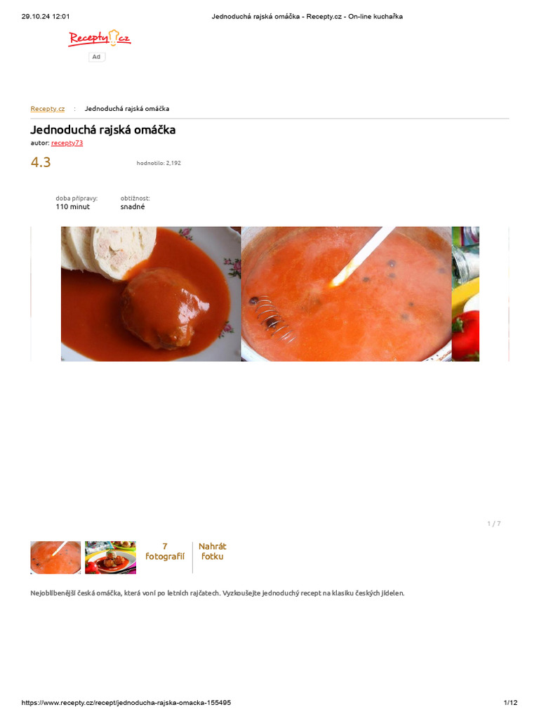 Jednoduchá Rajská Omáčka - Recepty - CZ - On-Line Kuchařka | PDF