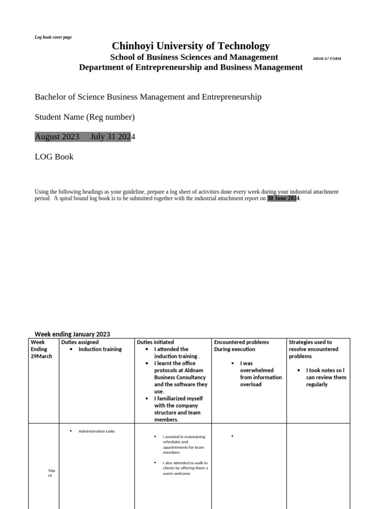 Industrial Attachment Log Book Guideline | PDF | Social Media | Popular ...
