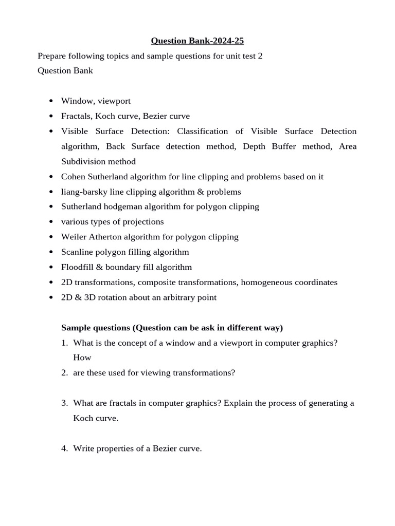 CG-Question BAnk (IA2) | PDF | 2 D Computer Graphics | Computer Graphics