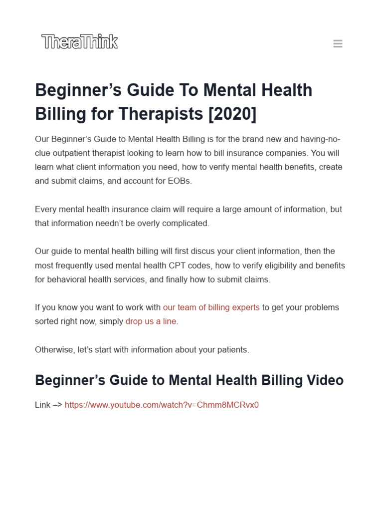 Mental Health Billing Guide for Therapists | PDF | Psychotherapy ...