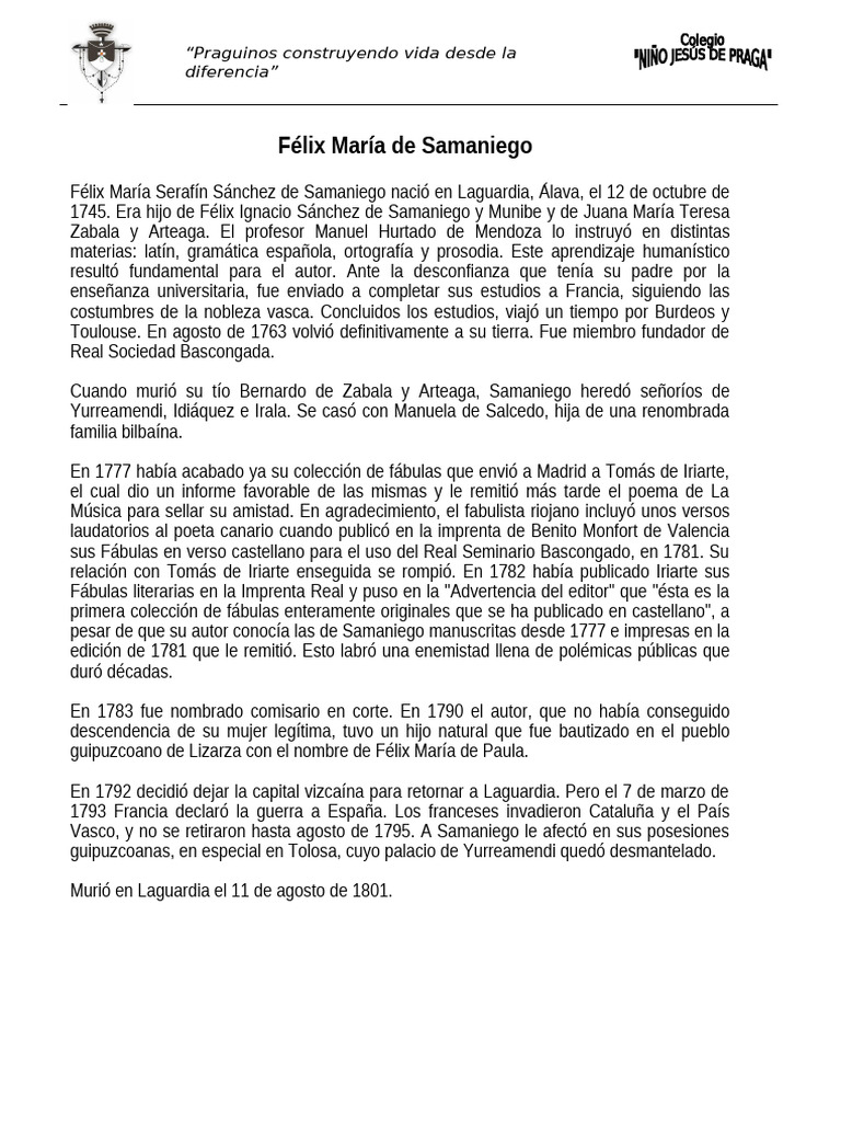 Biografía de Félix María de Samaniego | PDF