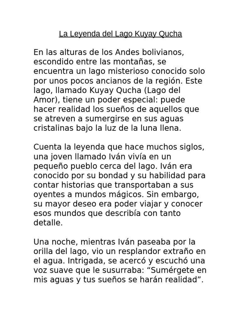 La Leyenda Del Lago Kuyay Qucha | PDF | Poesía
