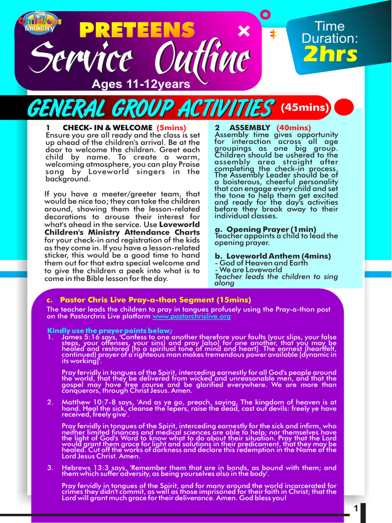 28th April Preteens Service Outline C | PDF | Prayer | Jesus
