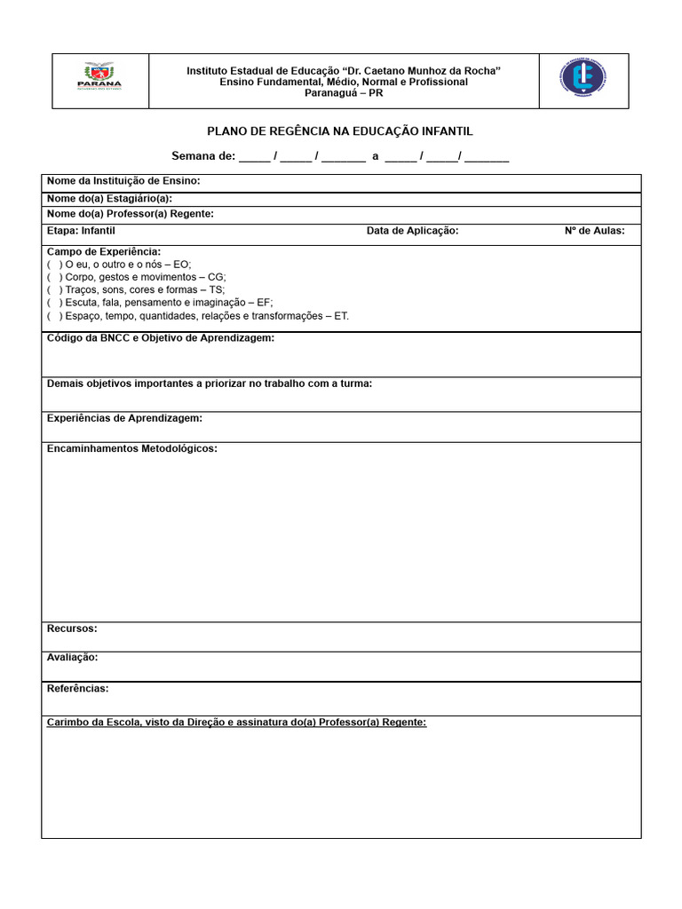 Modelo de Plano de Trabalho Docente.docx | PDF