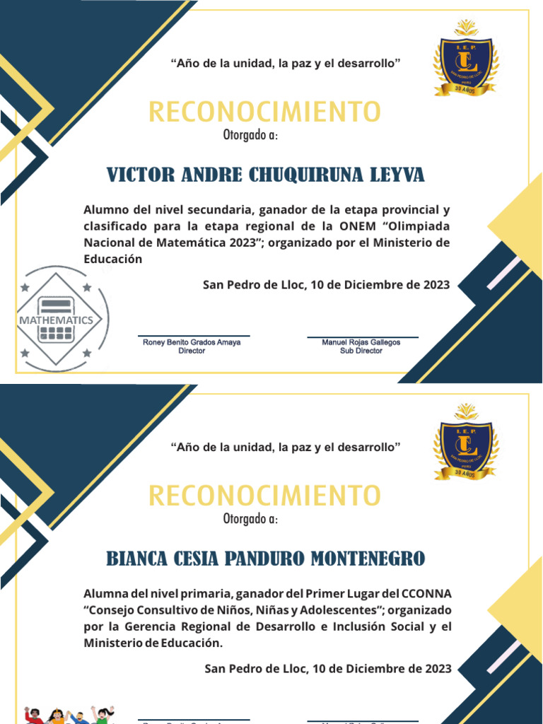 Diploma Reconocimiento Matematicas | PDF