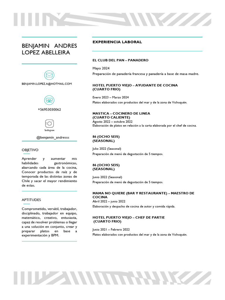 CV. Benjamín Andrés López Abelleira | PDF | Panadería | Servicio de comida