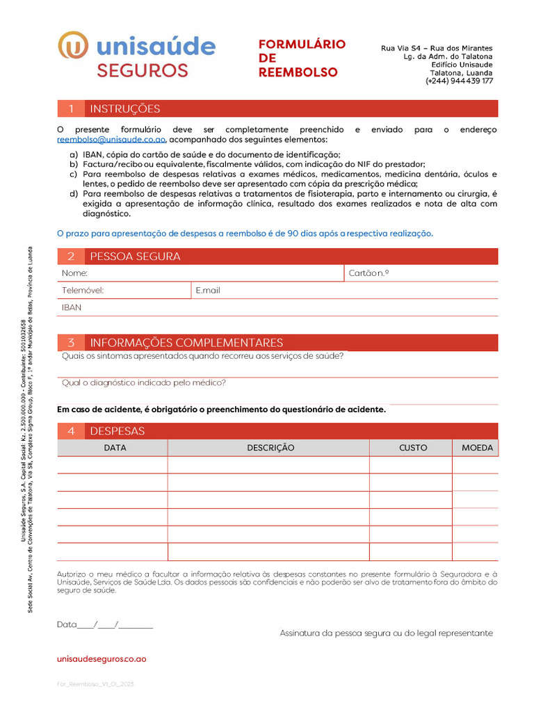 Formulario de Reembolso - Unisaude Seguros (1) Actualizado | PDF