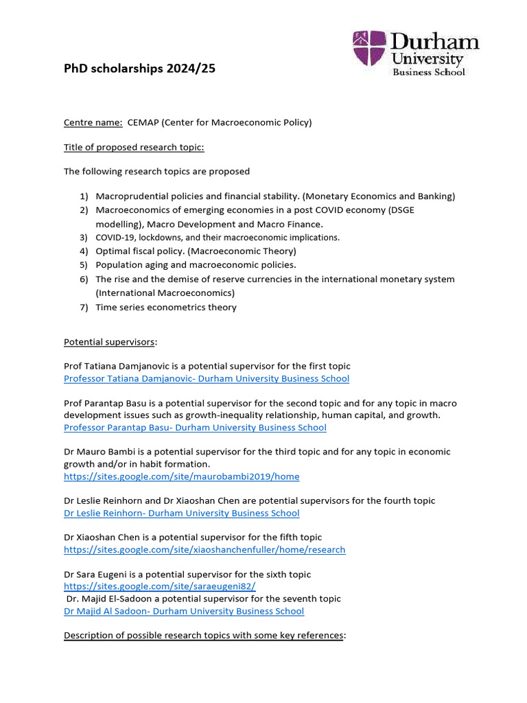CEMAP Scholarships 24 25 Topics and Contacts | PDF | Macroeconomics | Macroprudential Regulation