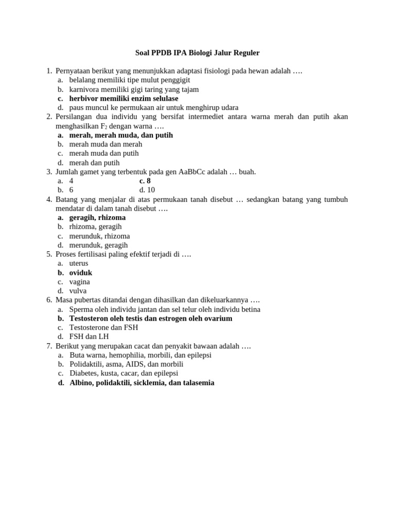 Soal PPDB IPA Biologi Jalur Reguler | PDF | Sains & Matematika
