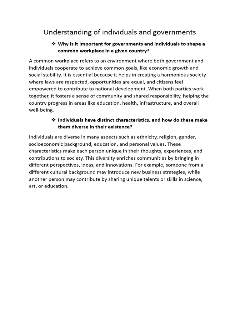 12-9-2024 Understanding of Individuals and Governments | PDF