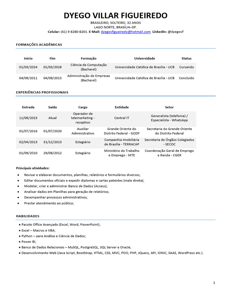 CurriculoProfissional DVF v7.3 | PDF | Microsoft Excel | Microsoft Access