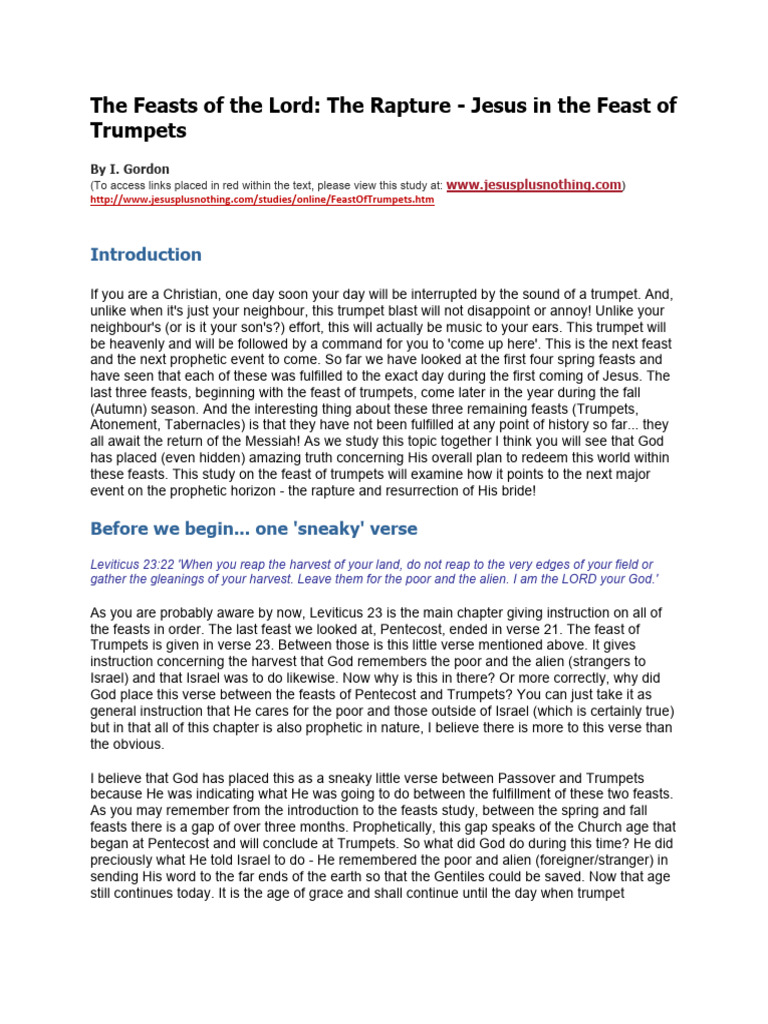 The Feasts of The Lord-Trumpets | PDF | Rosh Hashanah | Rapture