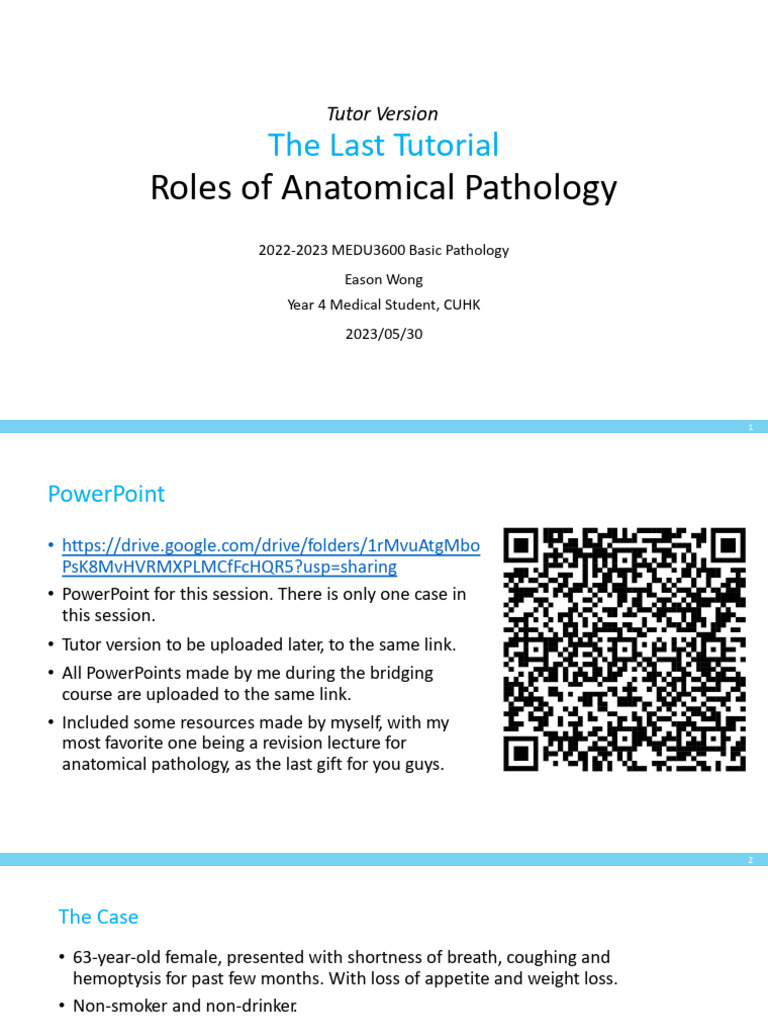 BAP - TUT - 6 Role of Anatomical Pathology - Eason Wong 25 | PDF | Pathology | Lung Cancer