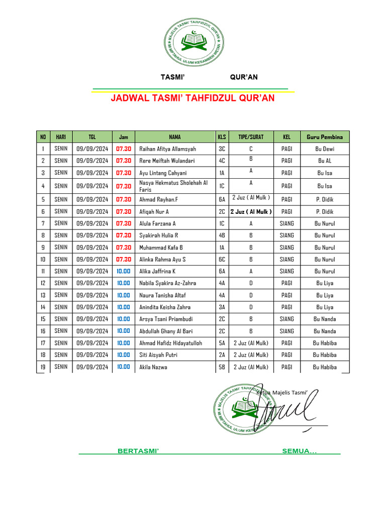 Jadwal Tasmi' Ke 6 | PDF