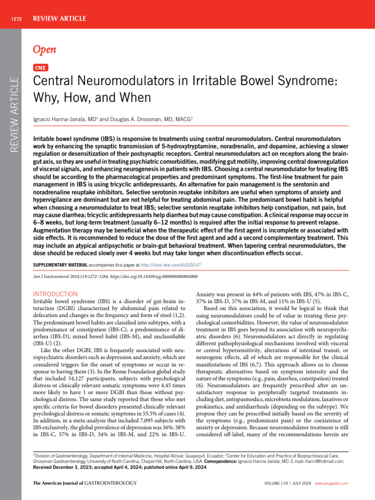 Central Neuromodulators in Irritable Bowel.14 | PDF | Irritable Bowel ...