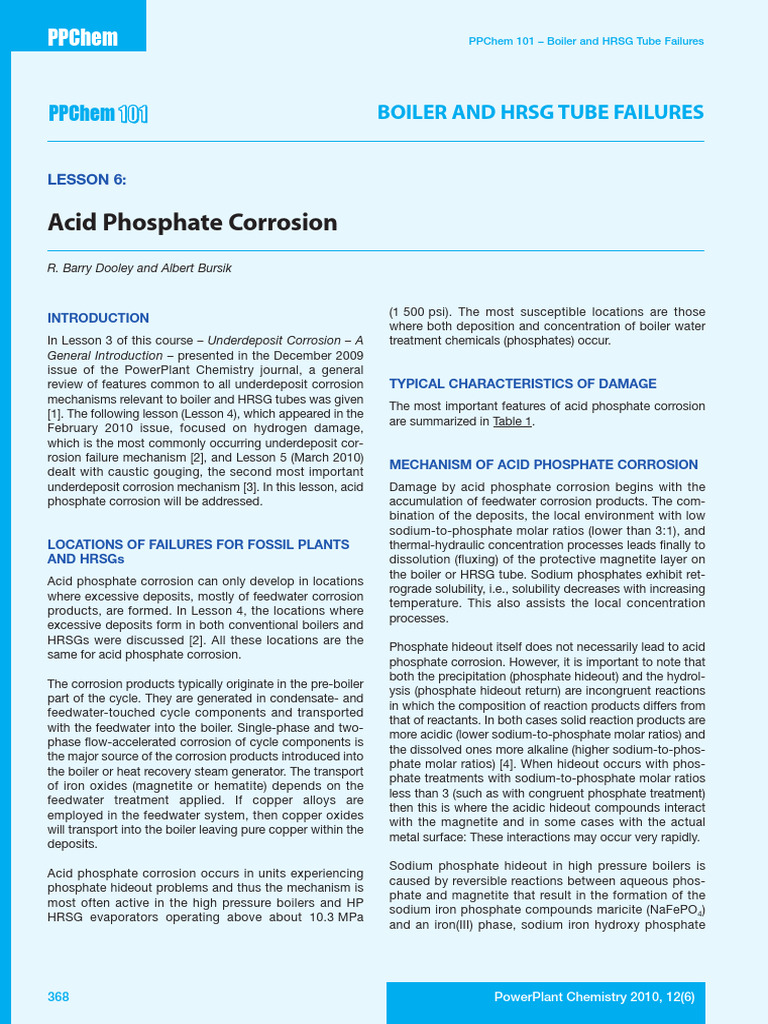 Acid Phosphate Corrosion in Boilers | PDF | Corrosion | Chemistry