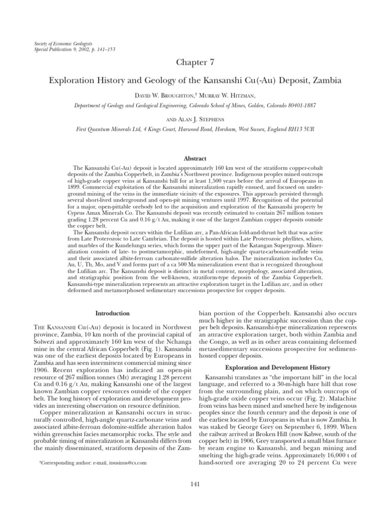 Geology of Kansanshi Cu-Au Deposit, Zambia | PDF | Clastic Rock | Ore