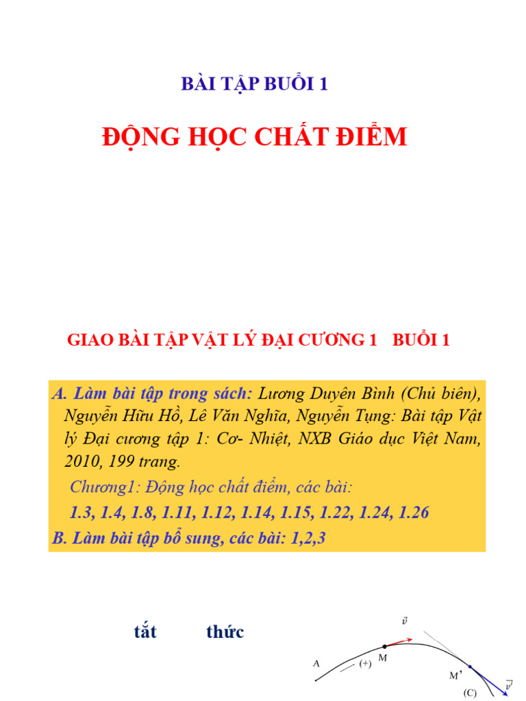 Buổi 1-Bài tập-PH1110-KSTN-K68-Chương 1-Động học chất điểm | PDF