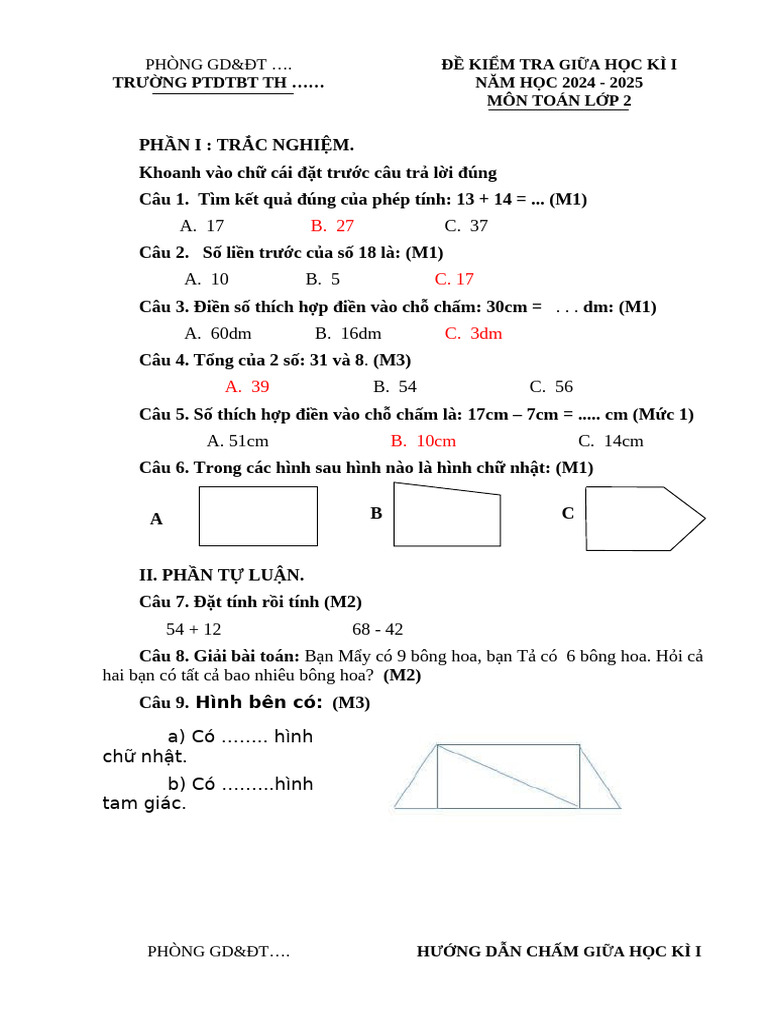 De Thi Giua Ki 1 Lop 2 Mon Toan Sach Ket Noi Tri Thuc de 1 | PDF
