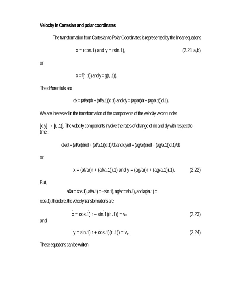 Velocity in Cartesian and Polar Coordinates | PDF | Eigenvalues And ...