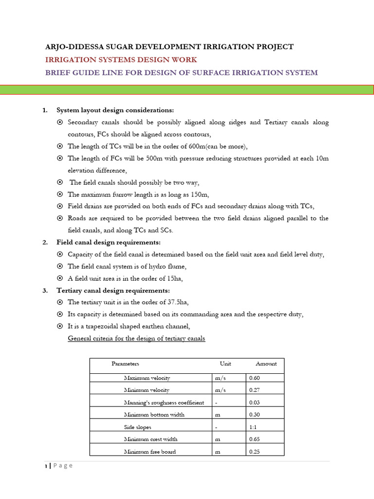 Brief Guide Line For Surface Irrigation Systems Design | PDF | Earth ...