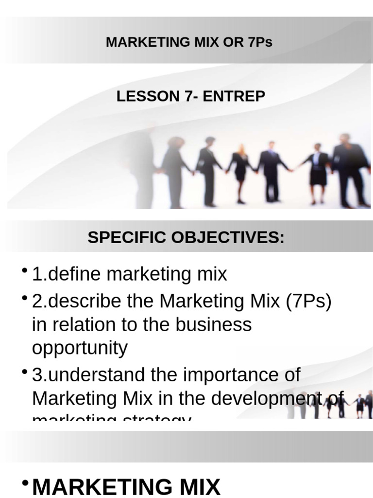 Lesson 7 Entrep Marketing Mix or 7ps 2022 | PDF | Marketing | Sales