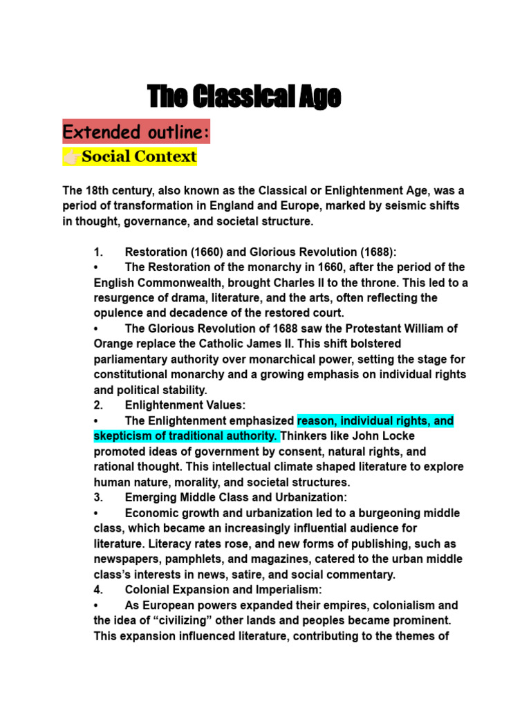 The Classical Age. | PDF | Satire | Age Of Enlightenment