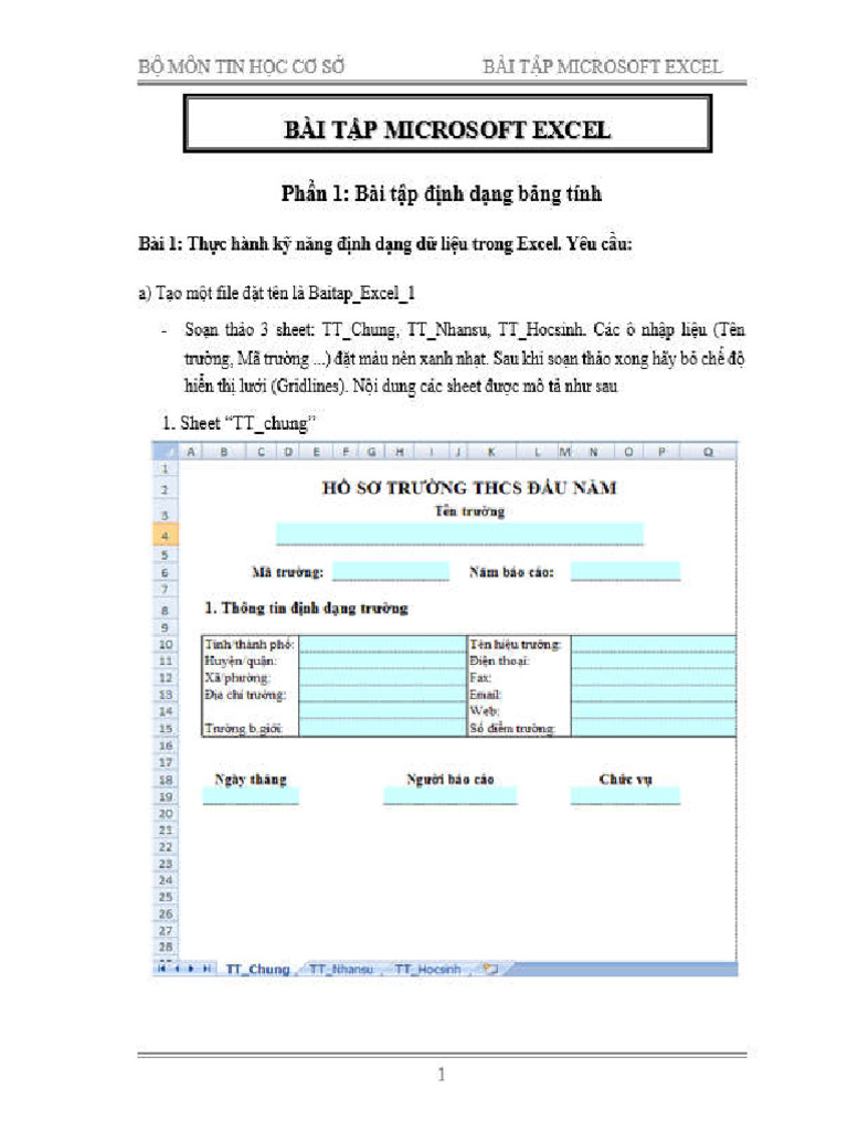 Bai Tap Excel Bu I 1 | PDF