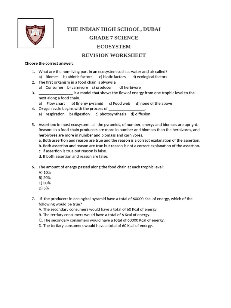 Grade 7 Ecosystem Revision Quiz | PDF | Ecosystem | Food Web