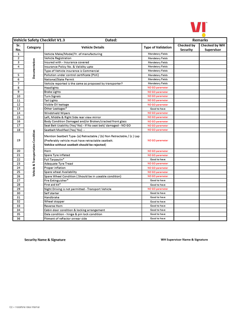 Vehicle Safety Check List | PDF | Seat Belt | Vehicles
