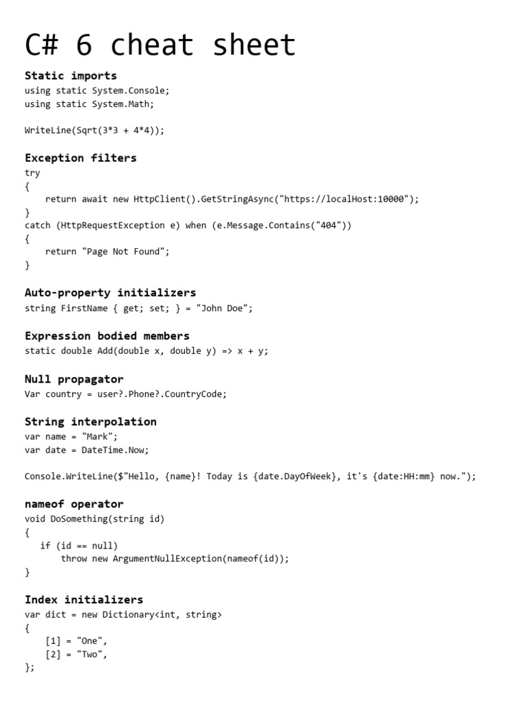 Cs 6 Cheat Sheet | PDF